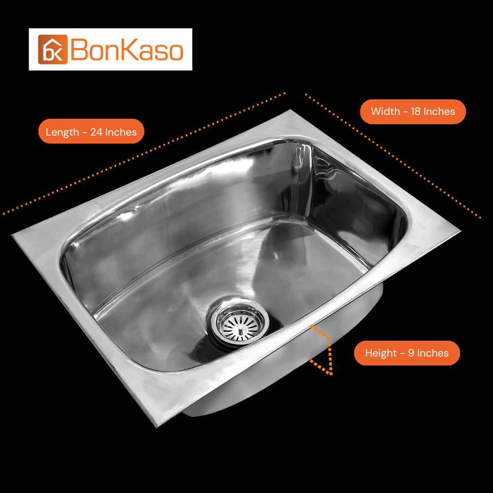 Bonkaso Single Bowl Kitchen Sink |Stainless Steel with Rectangular Sha