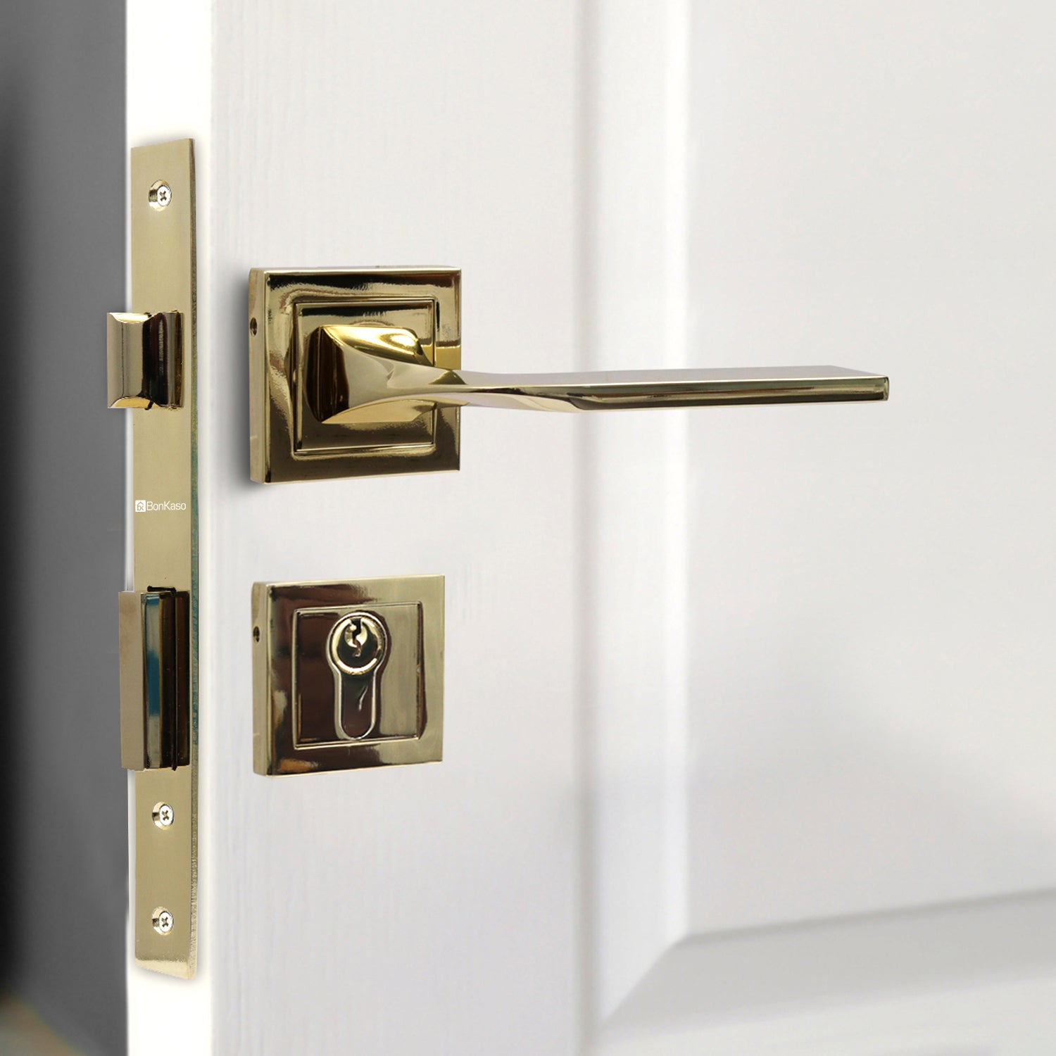 BonKaso F023390 Mortise Door Lock,Handle Set & Dead Bolt(Gold,Set-1)