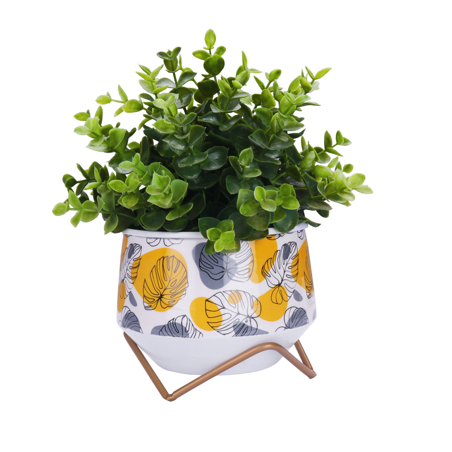 BonKaso Metal Pot (Cross Stand, Orange and Blue, Flower Design,12×12 c